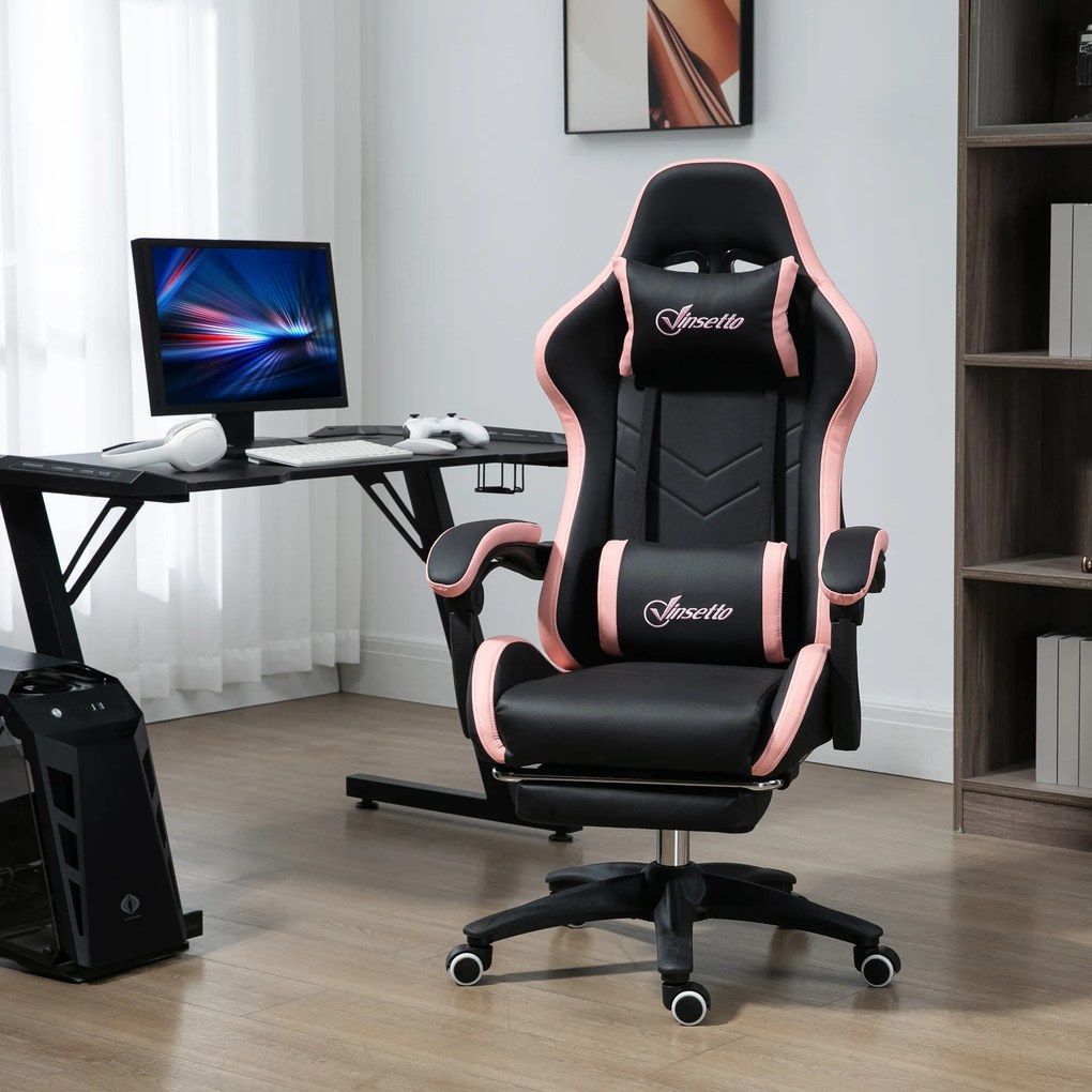 Vinsetto Herní Křeslo Racing Gamer Křeslo PU Kůže s Nastavitelnou Výškou, Polohováním 135°, Opěrkou Hlava, Bederní Oporou a Sklopným Podnožím pro Kan…