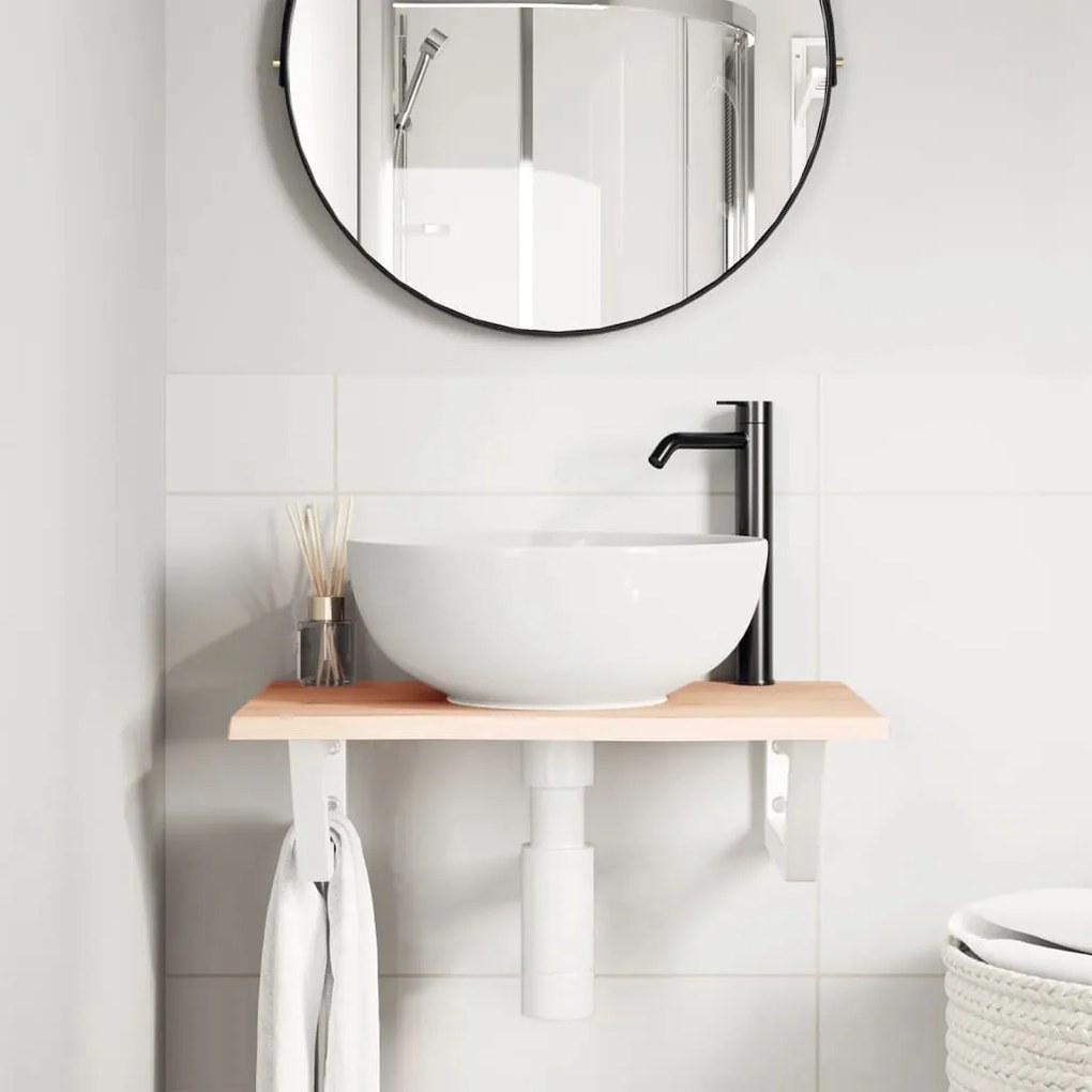 Deska pod umyvadlo nástěnná ocel a masivní dubové dřevo 3302542