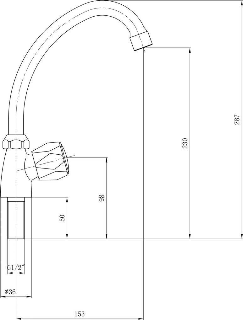 Aqualine baterie na studenou vodu 1/2 otočná hubice chrom ZY1807 Koupelny Bernold