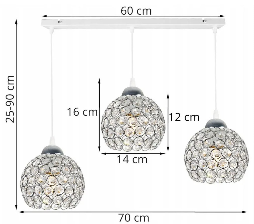 Závěsné svítidlo Crystal, 3x stříbrné křišťálové stínítko, (chromové uchycení), w