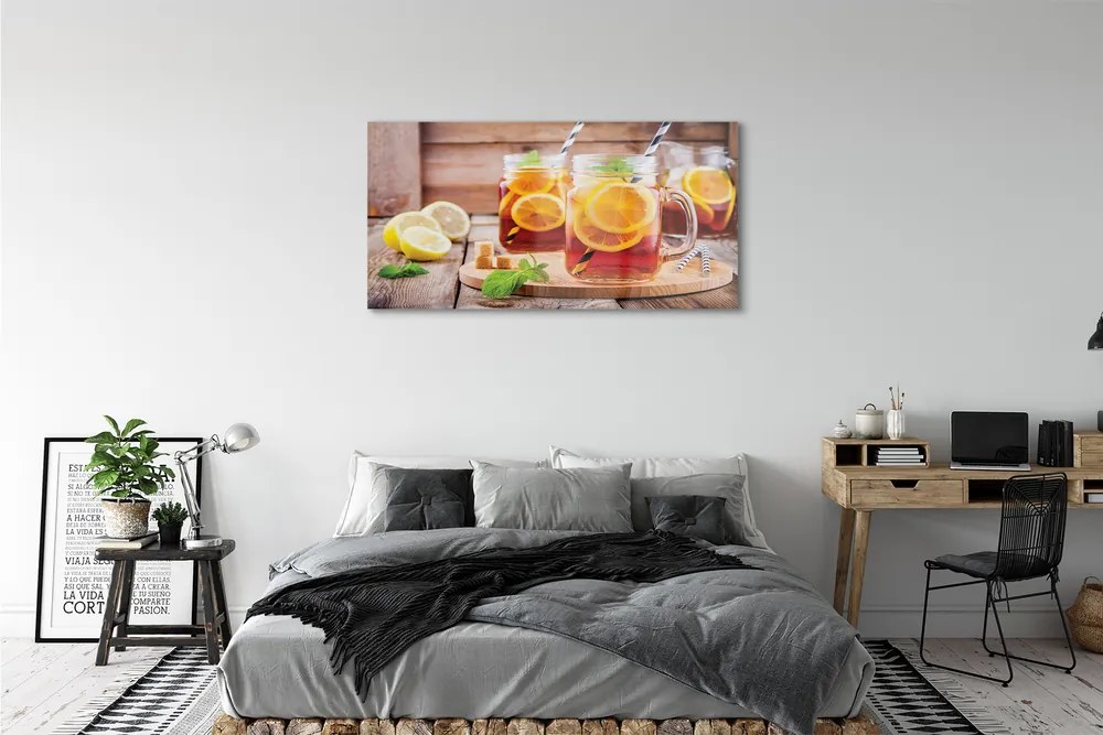 akrylový obraz Ice Tea citrusové brčka 125x50 cm