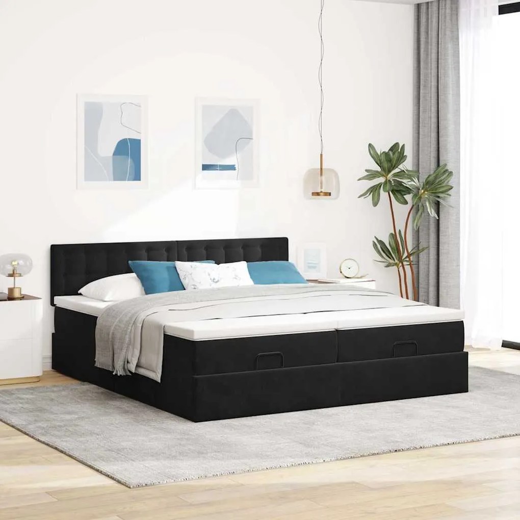 Osmanský rám postele s matracíes černá 180x200cm samet 3312112
