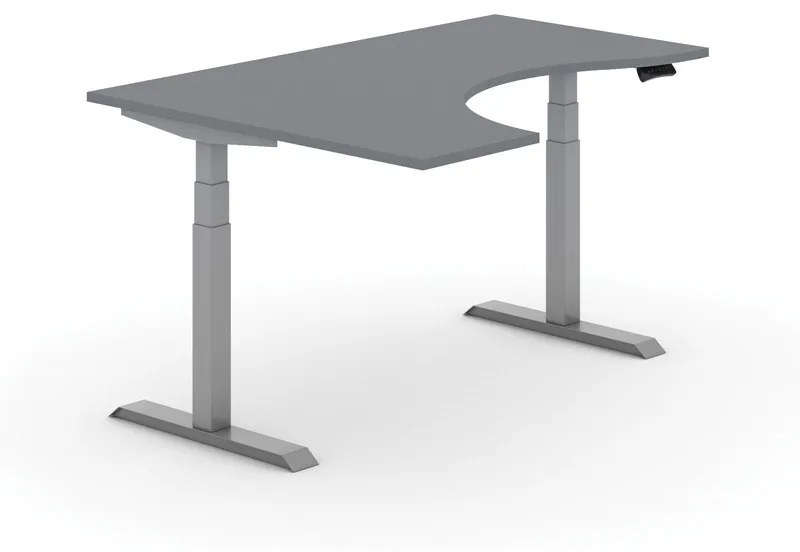 B2B Partner Výškově nastavitelný stůl PRIMO ADAPT, elektrický, 1600x1200x625-1275 mm, ergonomický levý, grafit, šedá podnož