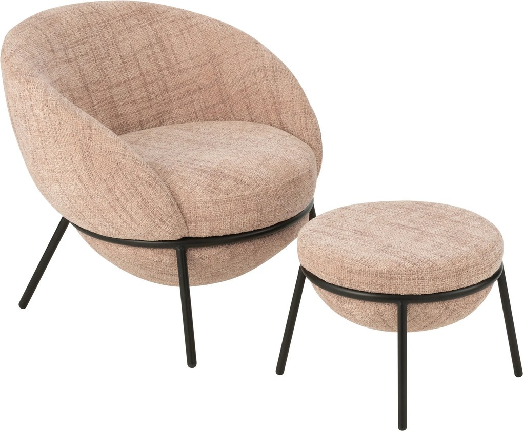 Světle růžové lounge křeslo s podnožkou Renon - 72*75*70 cm