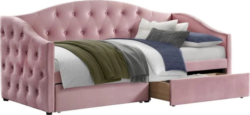 Postel s úložným prostorem, 90x200, růžová Velvet látka, ZASKA Kondela 0000410675