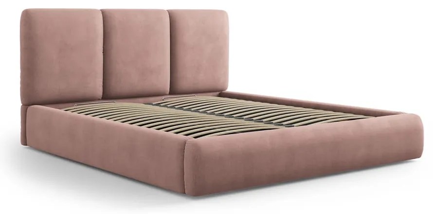 Světle růžová čalouněná dvoulůžková postel s úložným prostorem s roštem 180x200 cm Brody – Mazzini Beds