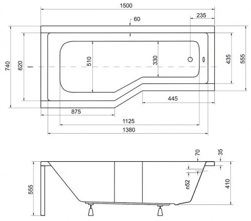 BESCO Asymetrická vana ESTE Nožičky k vaně - Bez nožiček, Rozměr vany - 150 × 75 cm, Způsob provedení - Pravé - VANEST15P