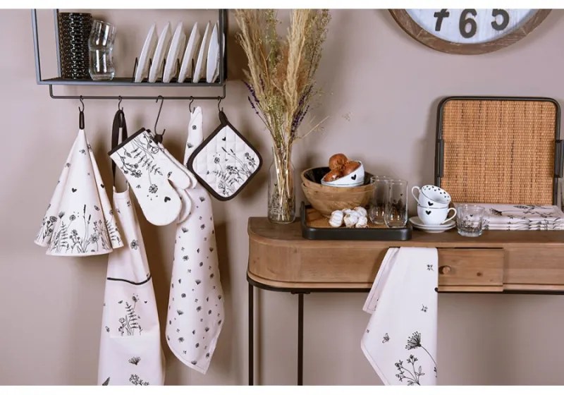 Béžová bavlněná kulatá utěrka s květinami Flora And Fauna – 80 cm