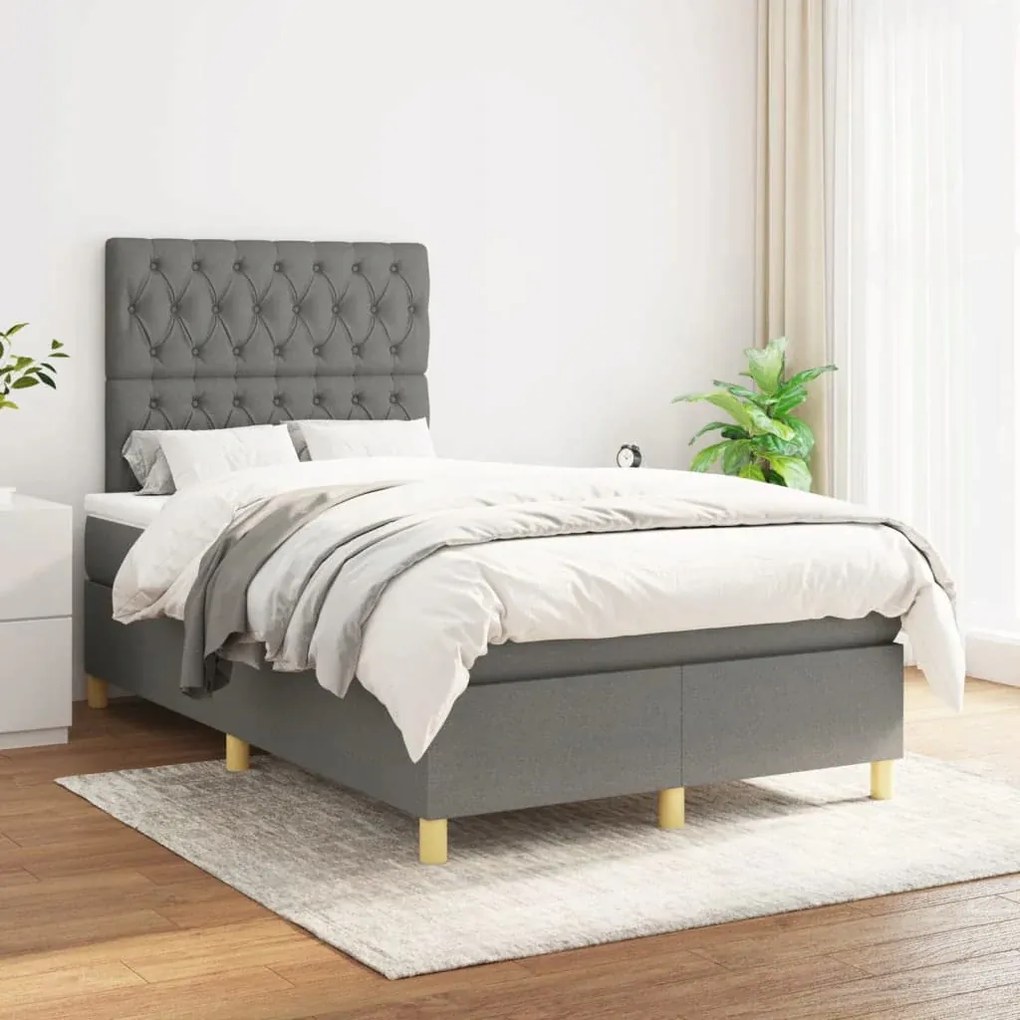 Box Spring Postel S Matrací Textil Tmavě Šedá Prošívaný design 120 x 200