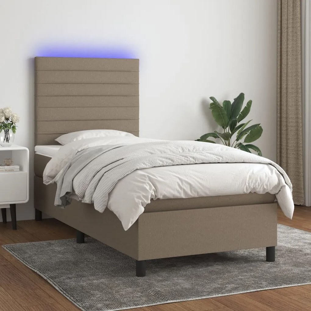 Box spring postel s matrací a LED taupe 80 x 200 cm textil