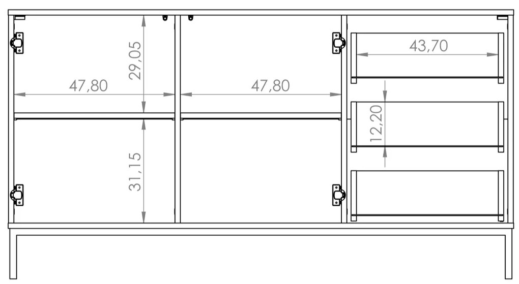 GAB Komoda QUER K2D3SZ, Černá 150 cm