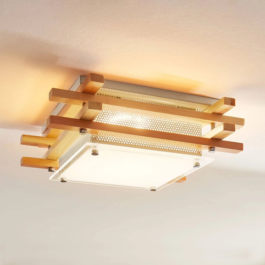 LED dřevěná stropní lampa Zuna, stmívatelná
