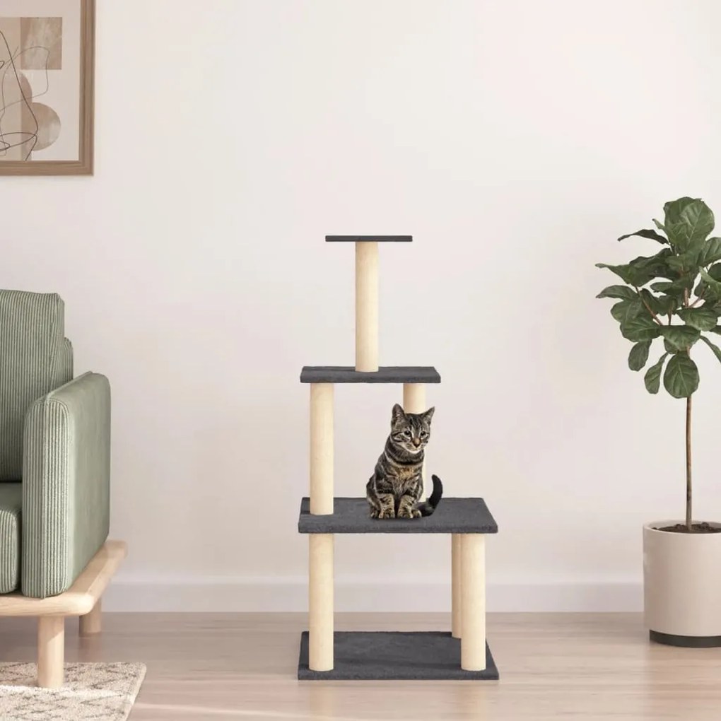 Škrabadlo pro kočky se sisalovými sloupky tmavě šedé 111 cm 171734