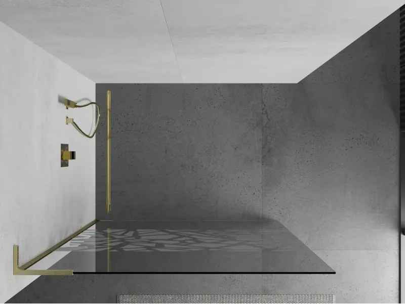 Mexen Kioto L, sprchová zástěna Walk-In 70 x 200 cm, 8mm čiré sklo bílý vzor, ​​zlatý matný profil, 800-070-103-55-85