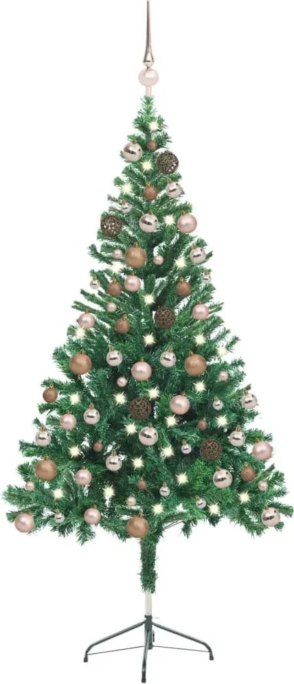 vidaXL Umělý vánoční stromek s LED a sadou koulí 150 cm 380 větviček [3077488] Barva: green and rose