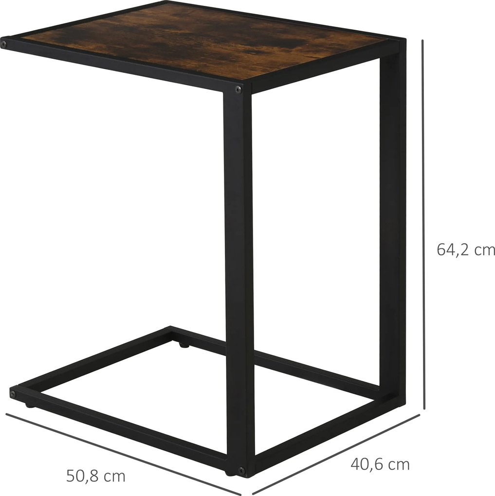 HOMCOM Konferenční stolek ve tvaru C Konferenční stolek kovový MDF rustikálně hnědý 40,6 x 50,8 x 64,2 cm do obývacího pokoje | Aosom.de