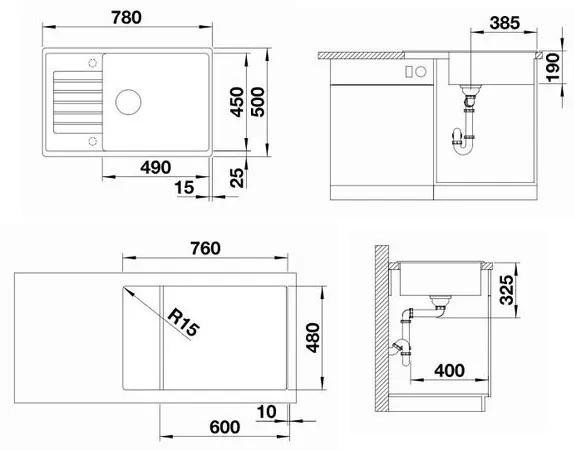 Blanco Zia XL 6 S Compact Granitový dřez s odkapem oboustranné provedení, 78x50cm, antracit, 523273
