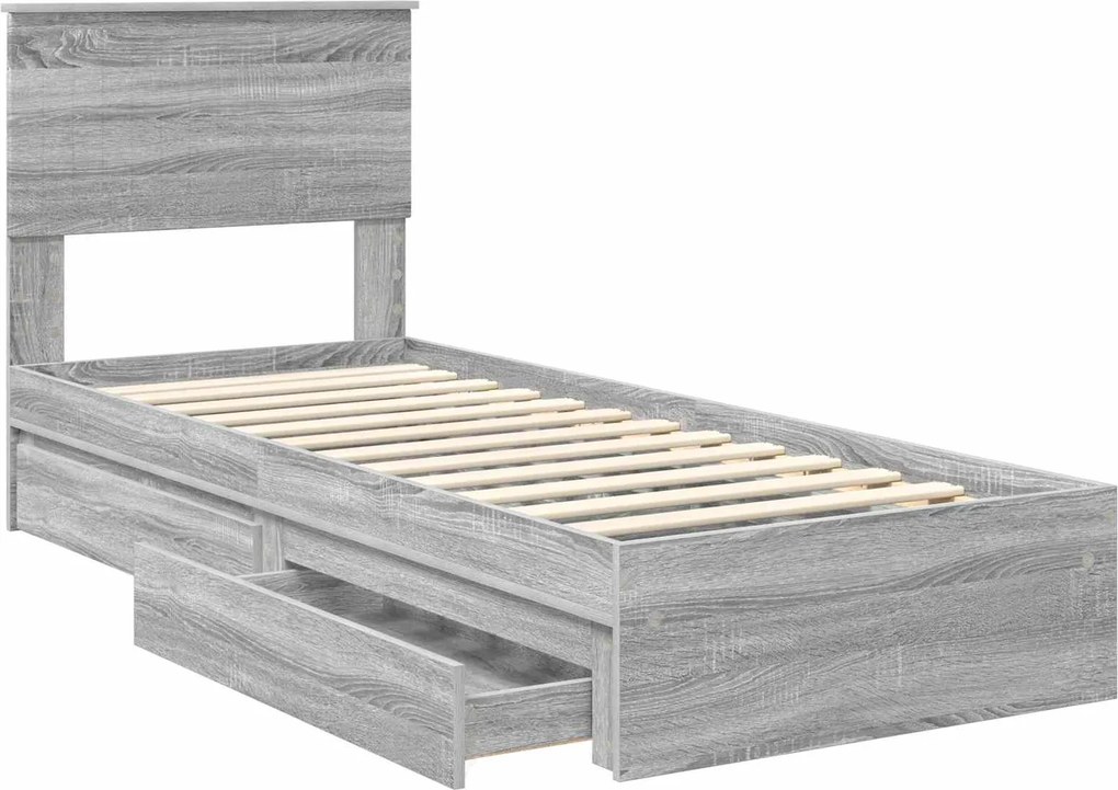 Postel s úložným prostorem se zásuvkou Šedá Sonoma 75 x 190 cm 3410852