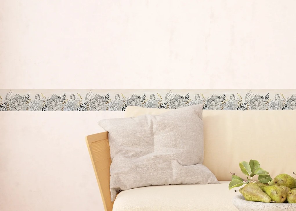 Samolepící bordura na zeď Kaligrafické Květiny | 5 m x 13.8 cm | DWB8419
