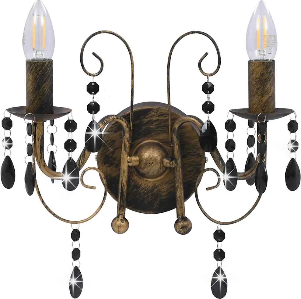 Nástěnná lampa s korálky černá patina 2 x žárovky E14 281591
