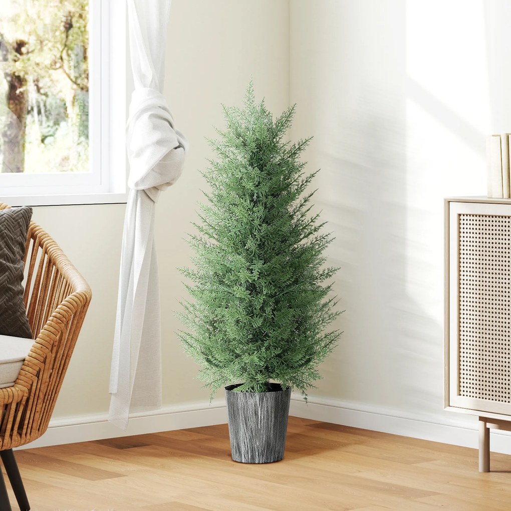 HOMCOM sada 2 velkých umělých cypřišů 90 cm v květináčích – realistické plastové rostliny do obýváku, ložnice, kanceláře či kryté terasy • Moderní de…