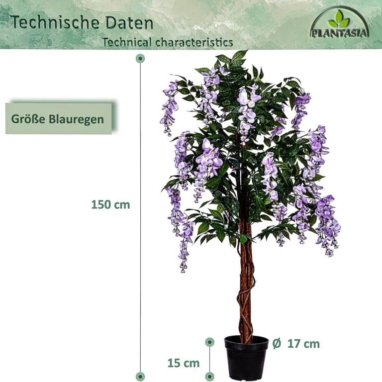 PLANTASIA 91592 Umělý strom, 150 cm, Wisteria fialová