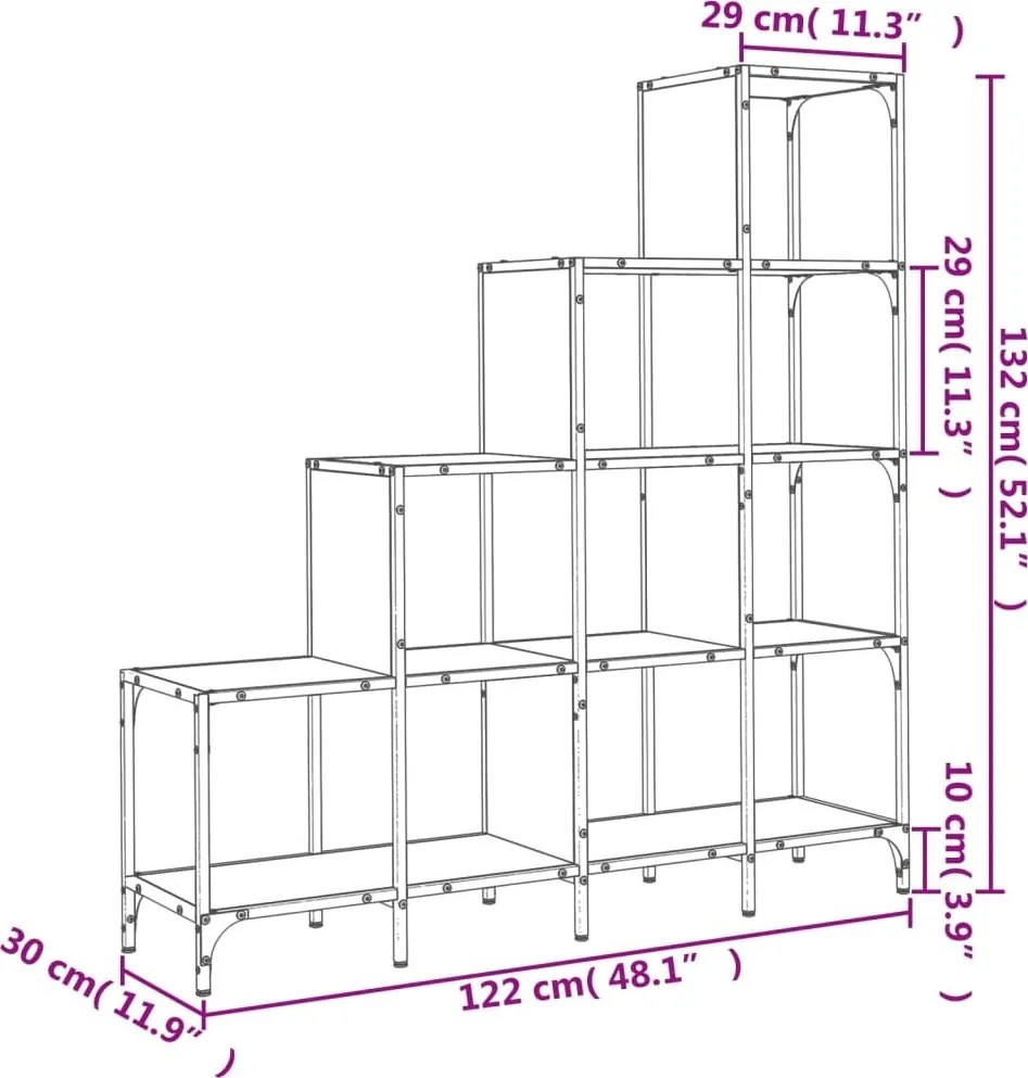 vidaXL Knihovna 122 x 30 x 132 cm kompozitní dřevo a kov [845441] Barva: dub sonoma