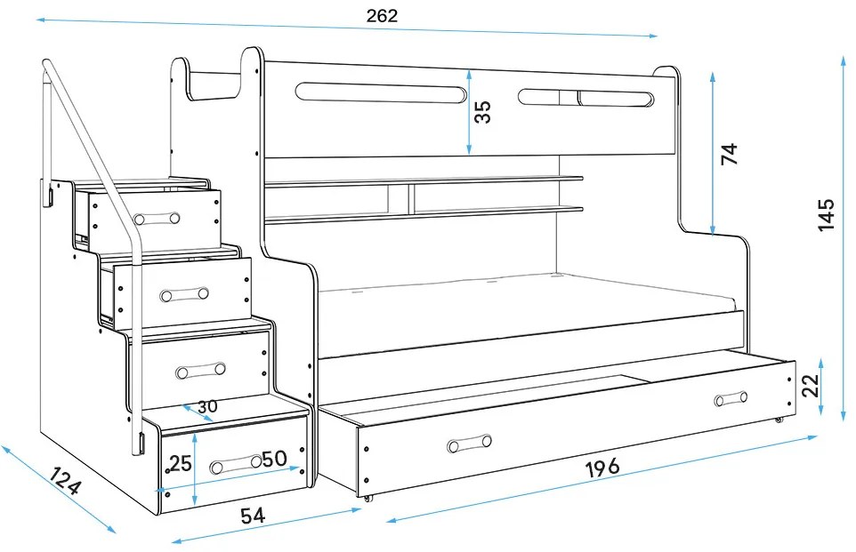 Dětská patrová postel s úložným prostorem a matracemi 80x200 IDA 3 - bílá