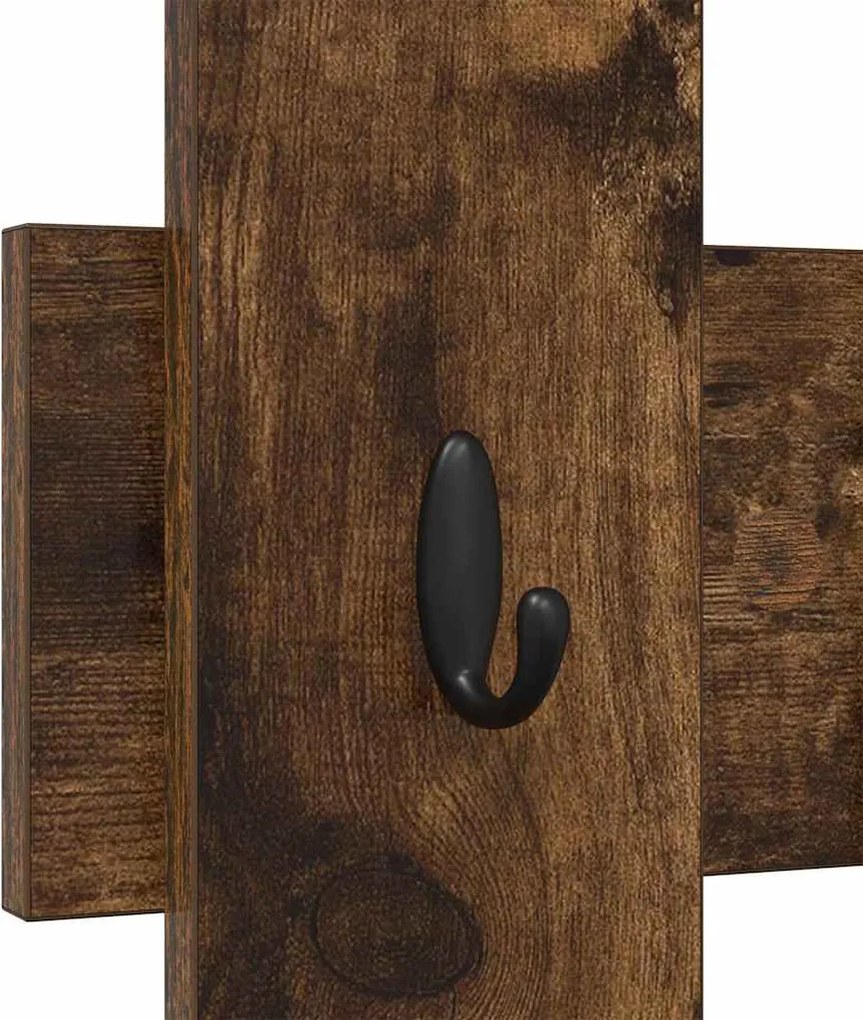 věšák, nástěnný, 4 prkna, háčky, kompozitní dřevo, 82x60x3 cm, kouřový dub, Dekorino TK20260008