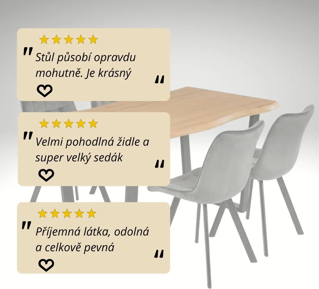 Vikio Jídelní set pro 4 osoby 160x90 cm dub noha U šedá židle VJS156-4S-S
