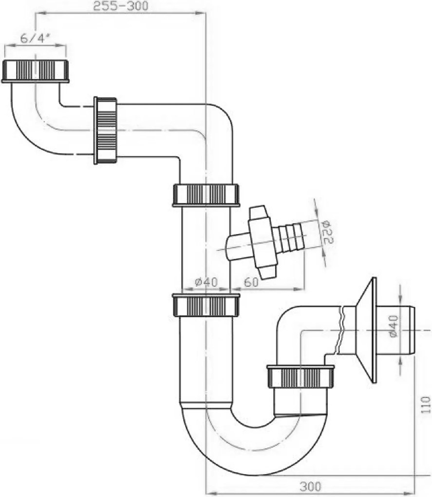 Bruckner dřezový sifon šetřící místo s odbočkou 6/4 DN40 bílá 155.125.0