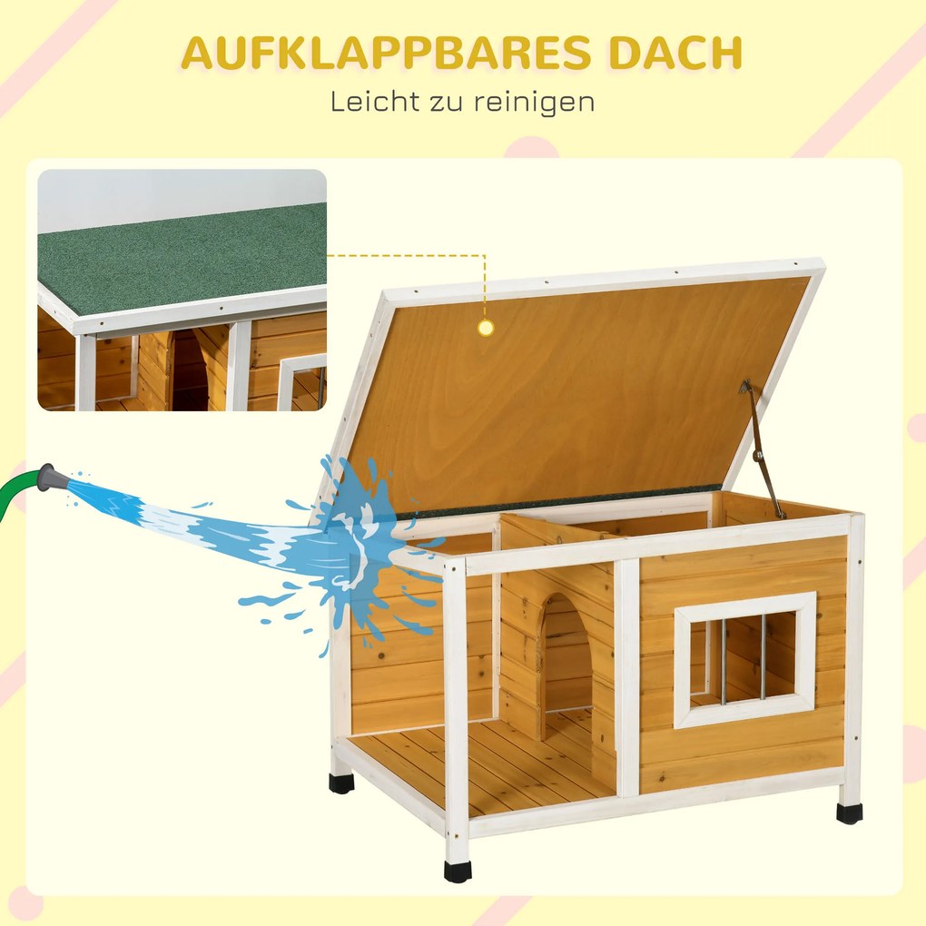 PawHut psí bouda z jedlového dřeva s terasou a odklápěcí střechou pro malé psy Indoor Outdoor Orange
