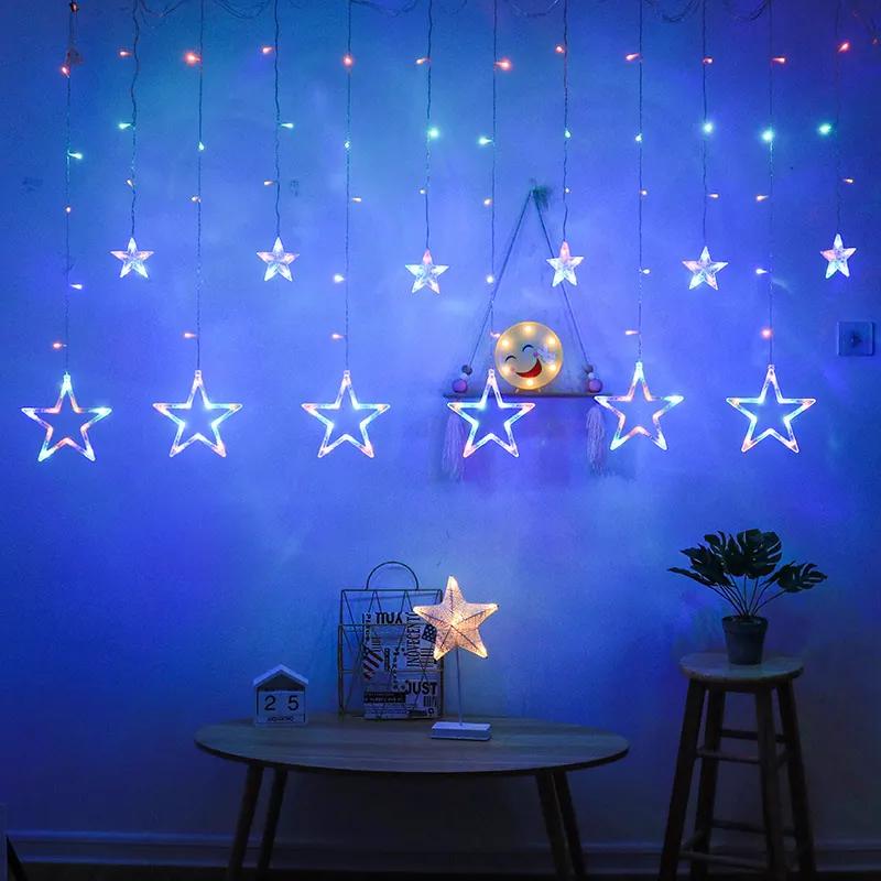 Vnitřní LED vánoční závěs - Hvězdy , 3m, 138 LED, různé barvy na výběr Barva: Různobarevná