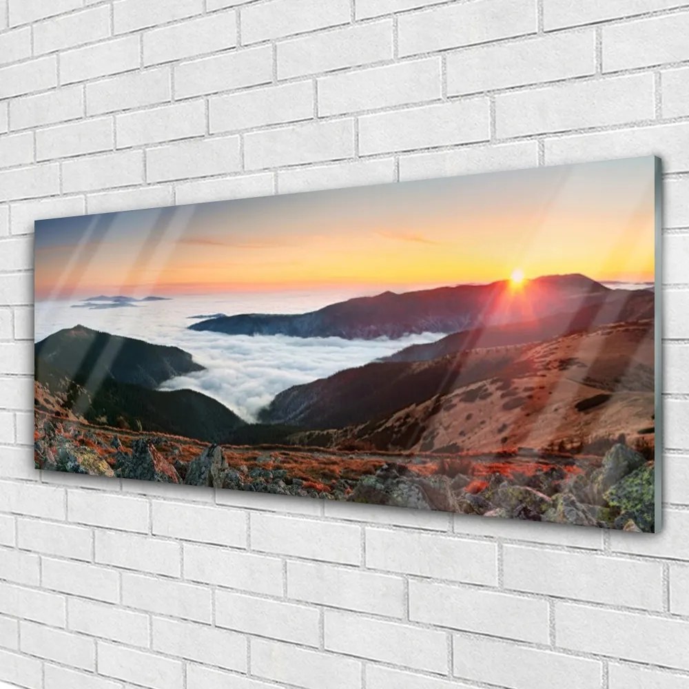 akrylový obraz Hory Mraky Slunce Krajina 125x50 cm