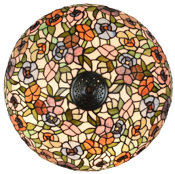 Stolní lampa Tiffany Silvain zeleno oranžová s motivem květů – 46x72 cm