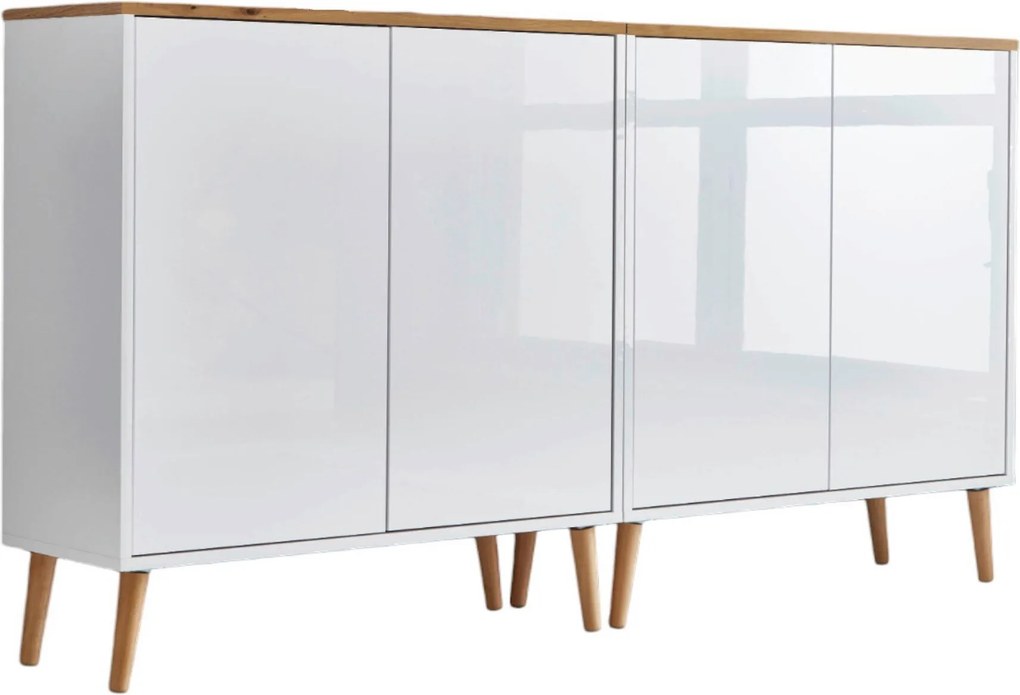 XXXLutz ŠIROKÁ KOMODA, bílá, dub artisan, vysoce lesklá bílá, 158/86/33 cm MID.YOU - Komody na nožičkách - 001067001802