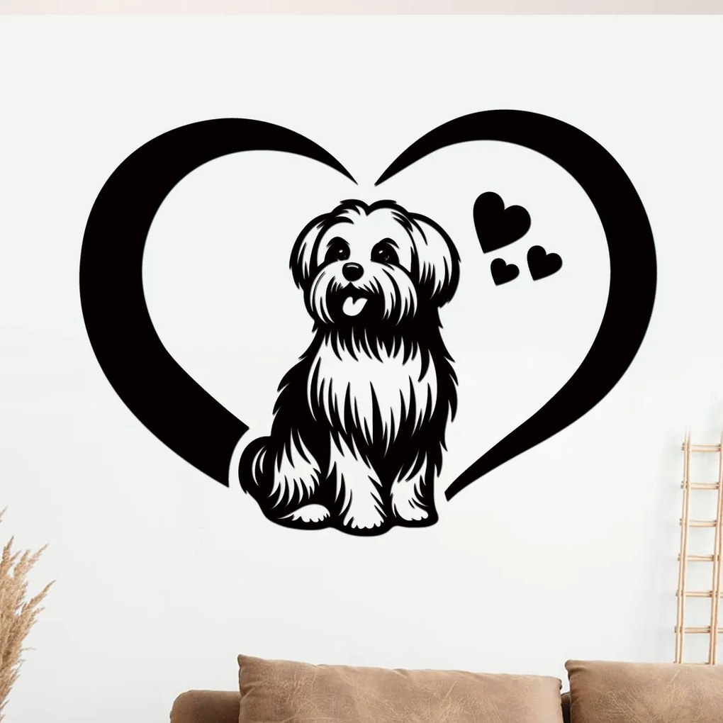 dřevo života Dřevěný obraz Maltézského psíka v srdci Zvolte rozměr (cm): 40x30, Zvolte barvu dekoru: Třešeň