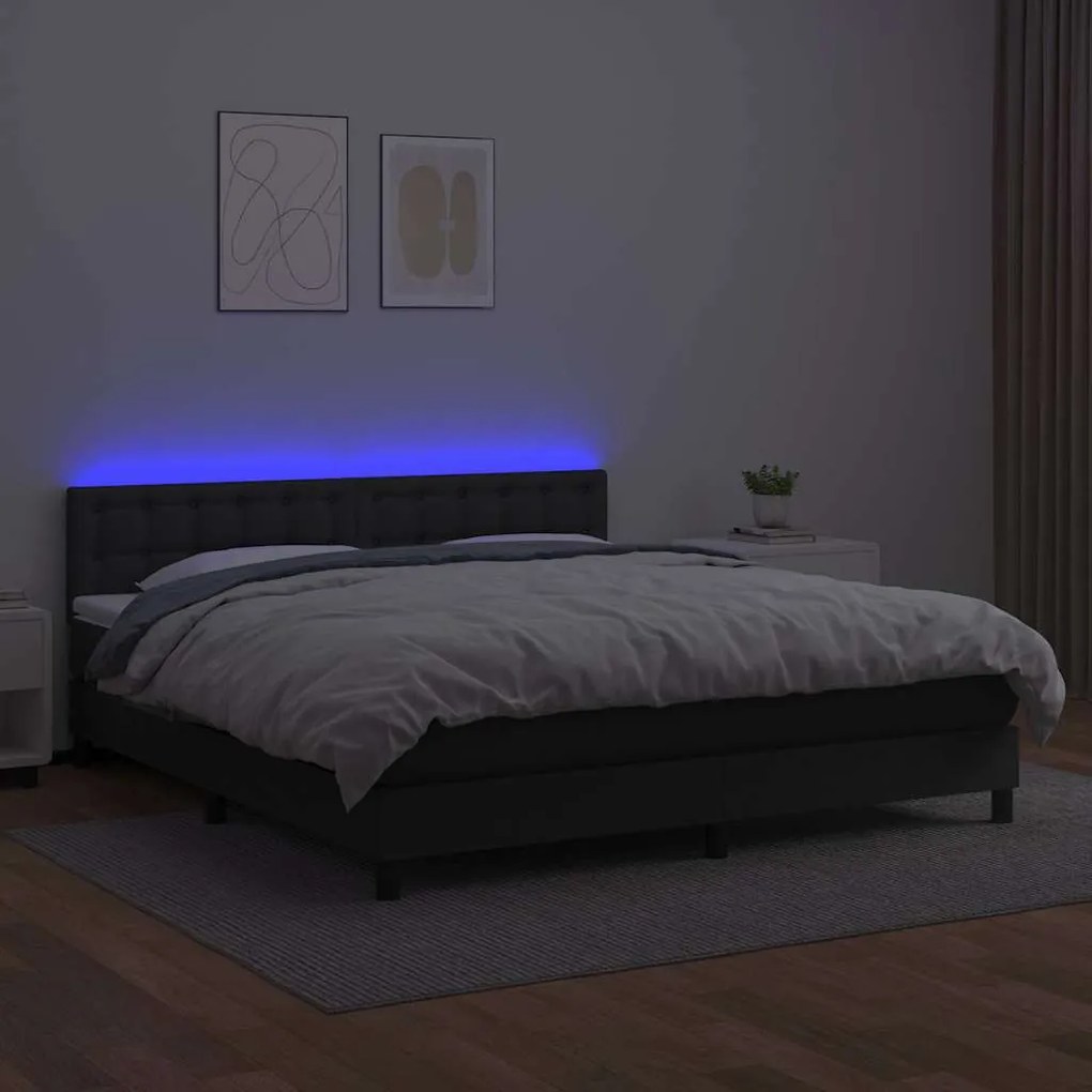 Box spring postel s matrací a LED černá 160x200 cm umělá kůže 3134231