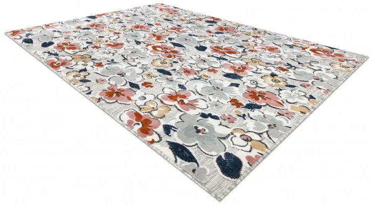 Dywany Łuszczów, Kusový koberec Botanic 65239 flowers grey – na ven i na doma, 117x170, vícebarevná, chodba / předsíň