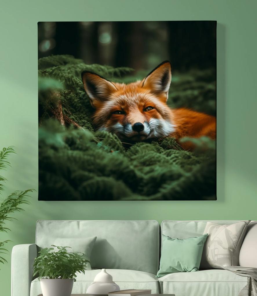 Obraz na plátně - Liška odpočívá v kapradinách FeelHappy.cz Velikost obrazu: 100 x 100 cm