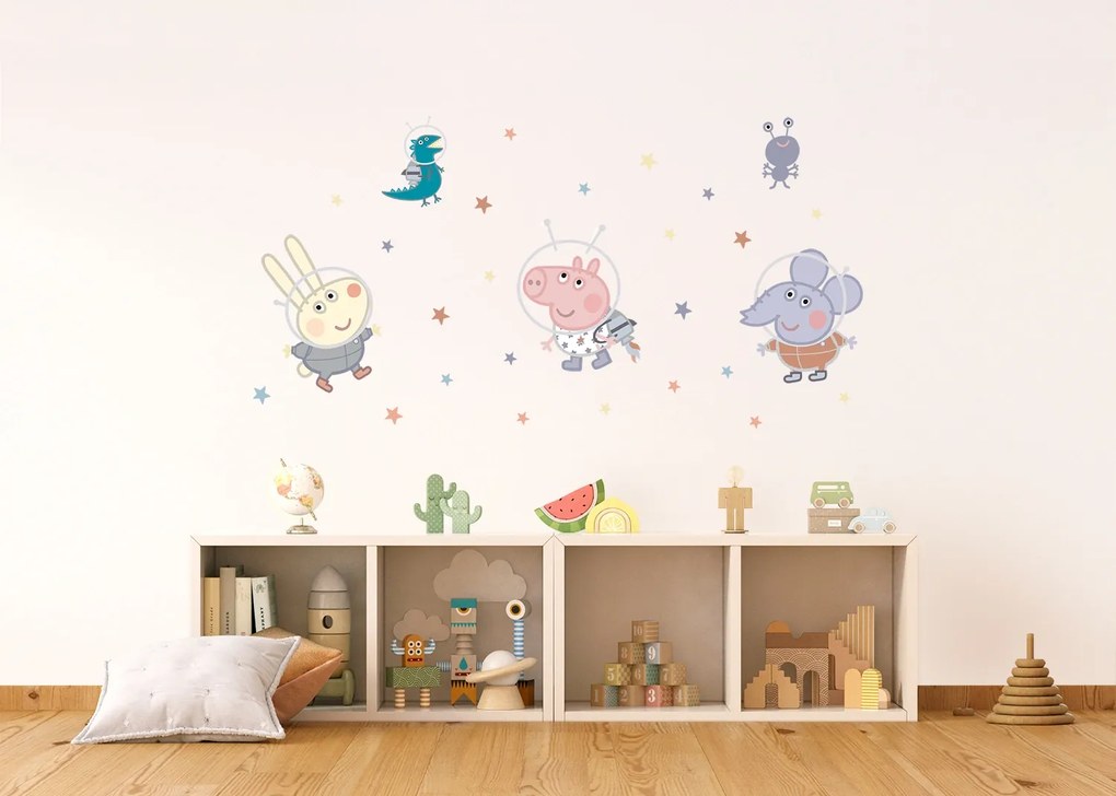 Dětská samolepka na zeď Prasátko Peppa Výlet na Měsíc | 65 x 85 cm | DDK2345