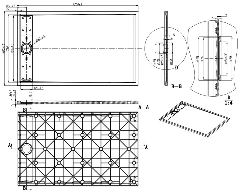 BPS-koupelny Obdélníková akrylátová sprchová vanička HYD-OSV-DEKO 130x80 bílá