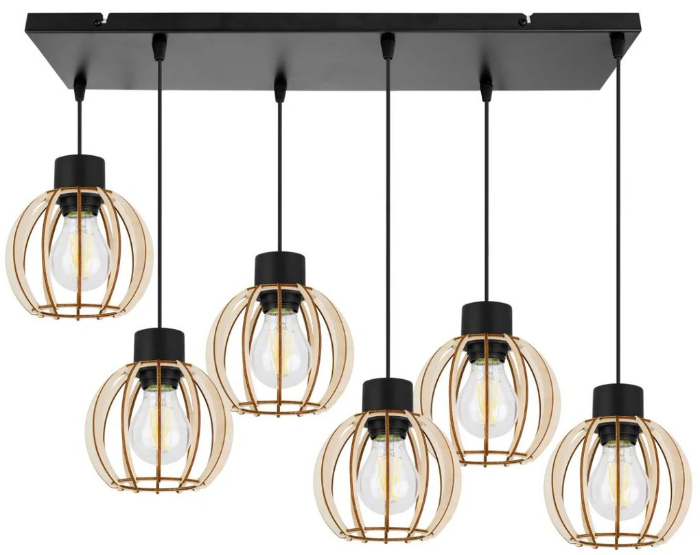 Závěsné svítidlo Timber 8, 6x dřevěné stínítko