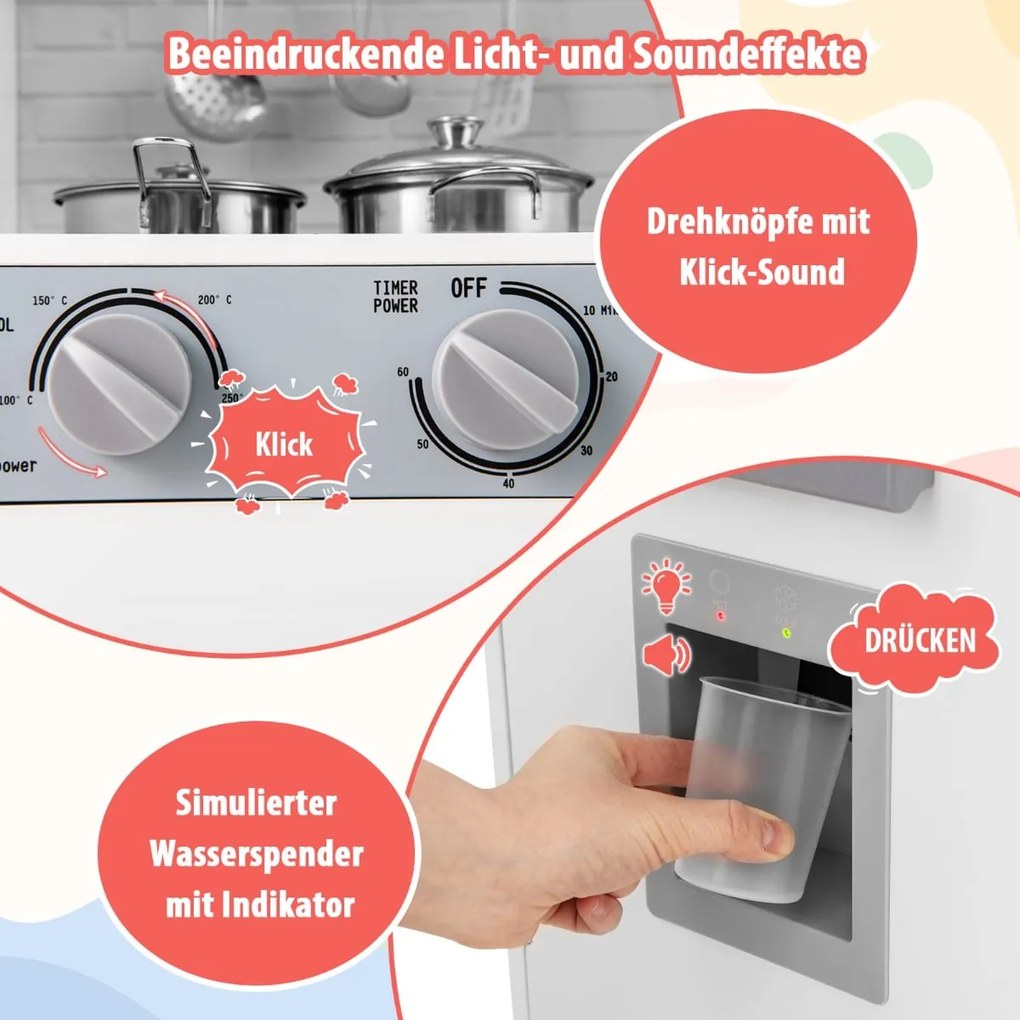 Costway Dřevěná kuchyňka na hraní s dřezem a kohoutkem. Kuchyňka na hraní rolí
