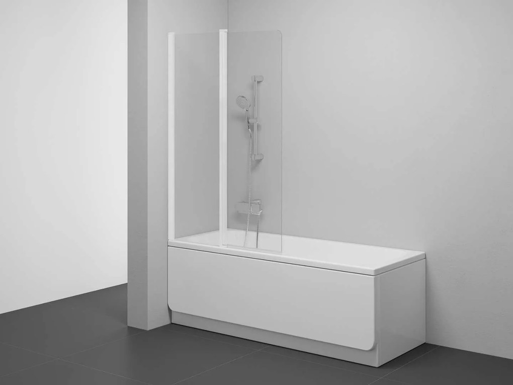 Ravak Chrome - Vanová zástěna CVS2-100 L, dvoudílná, 100x150 cm, matná bílá/čiré sklo 7QLA0E00Z1