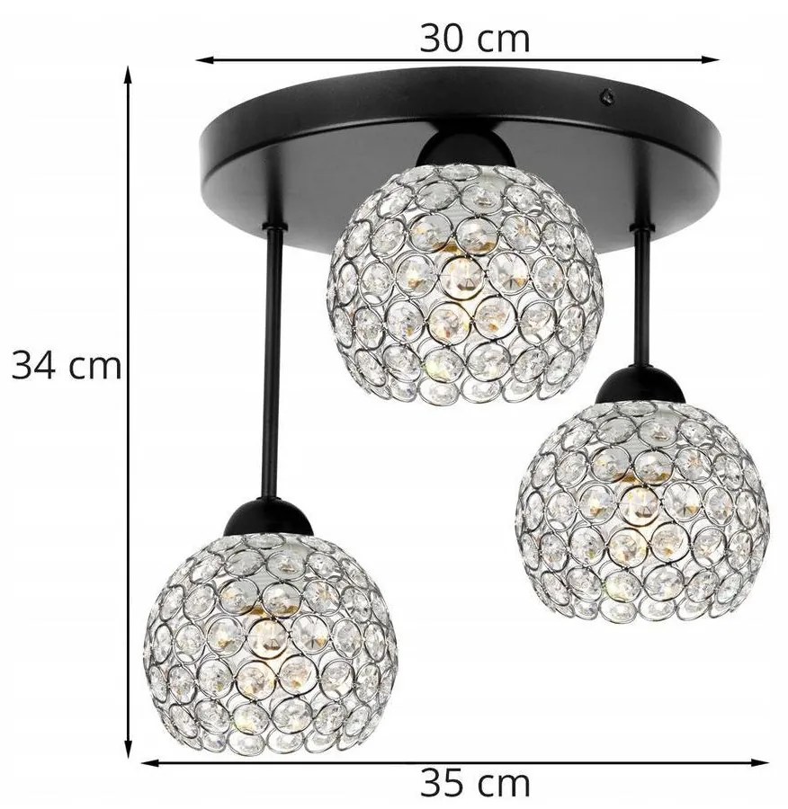 Stropní svítidlo Crystal, 3x stříbrné křišťálové stínítko,