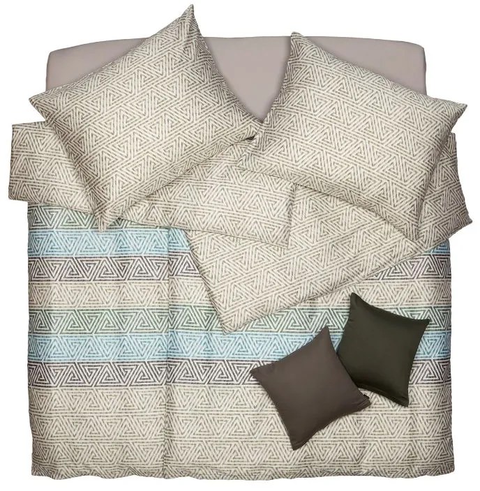 SCANquilt povlečení SATÉN PLUS pruhy geo khaki zelená 140 x 200/70 x 90 cm