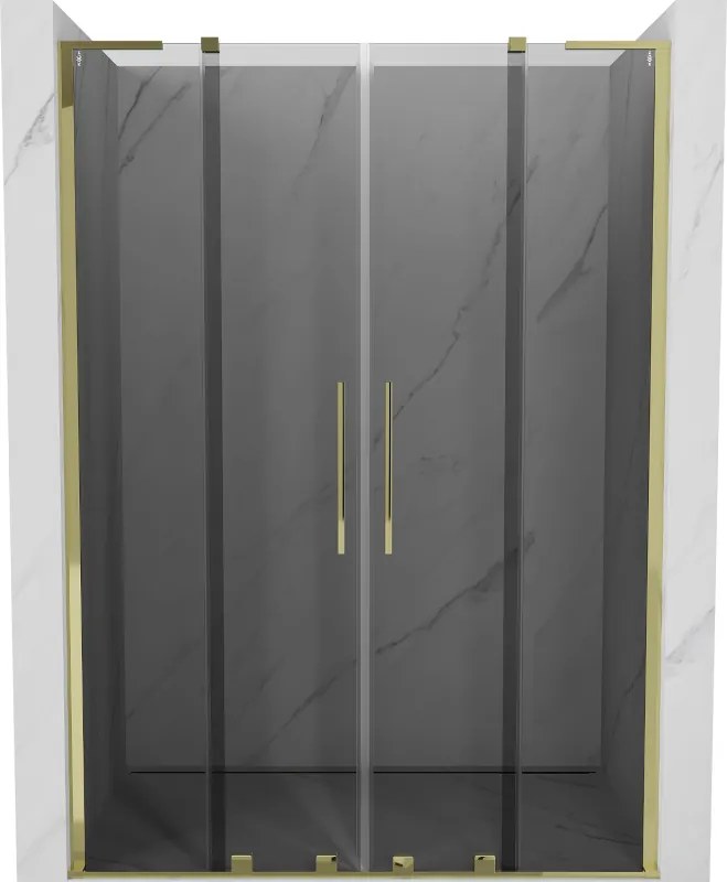 Mexen Velar L Duo, posuvné sprchové dveře do otvoru 160 cm, 8mm šedé sklo, zlatá lesklá, 871-160-003-42-50