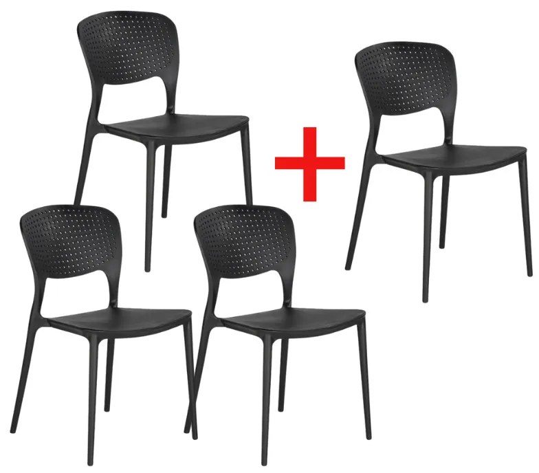 B2B Partner Plastová jídelní židle EASY 3+1 ZDARMA, černá