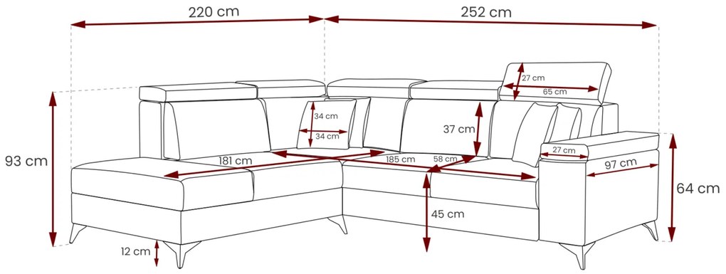 Gib Sedačka BRICO potahový materiál: CALDO 17 šedá, nohy: chromované, roh: levý